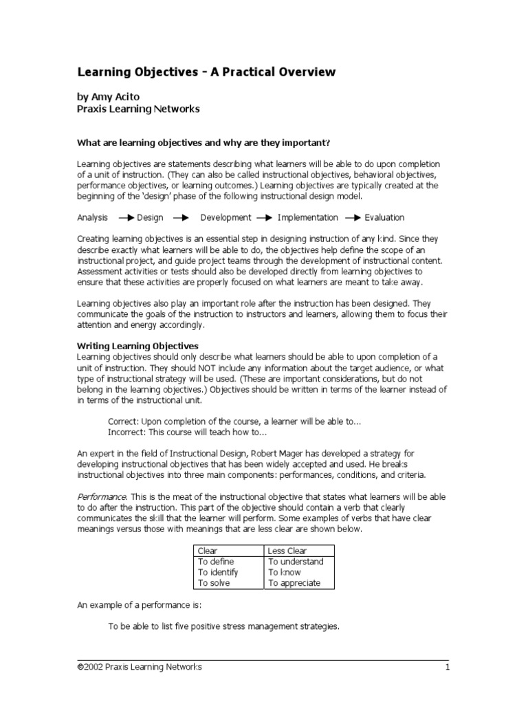 Learning Objectives | PDF | Learning | Instructional Design