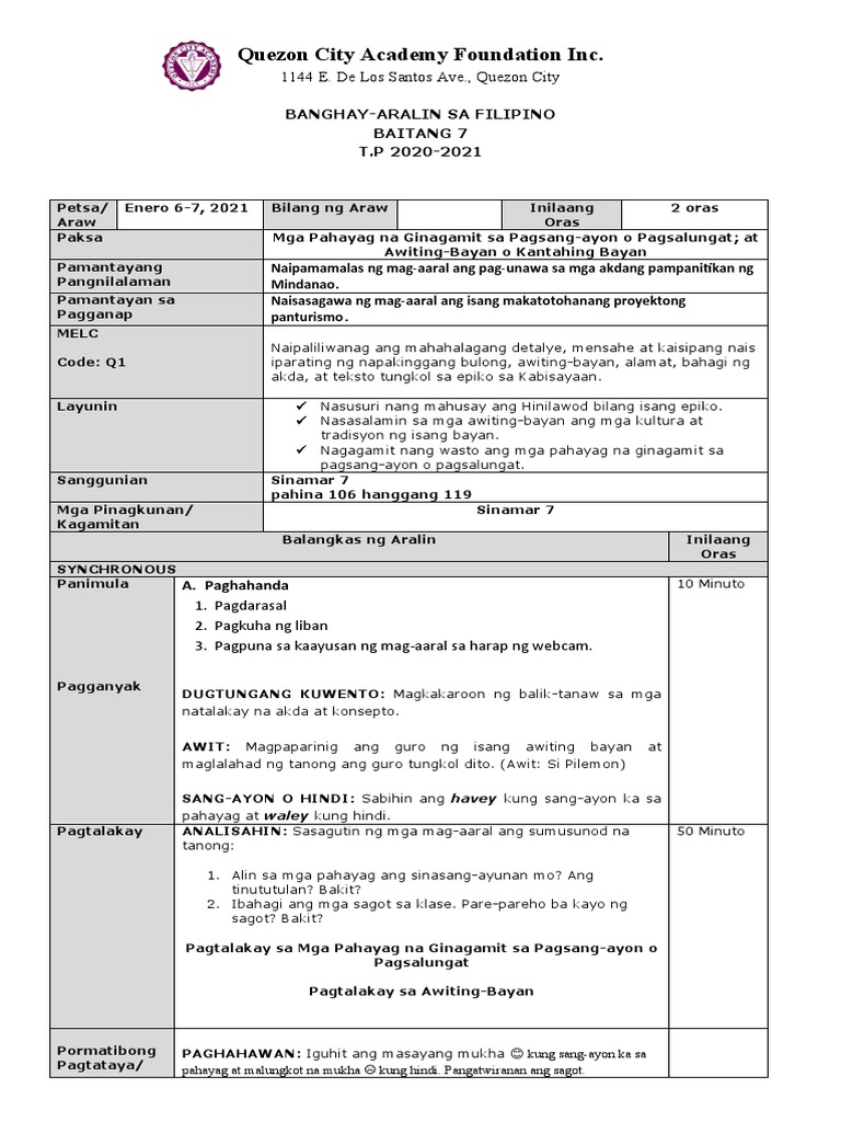 Enero 6-7 - Mga Pahayag Na Ginagamit Sa Pagsang-Ayon o Pagsalungat at ...