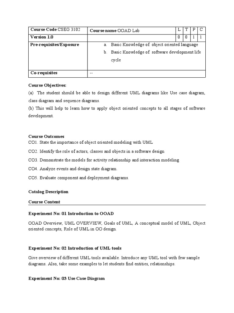 OOAD Course PLan Lab 2021-22 | PDF | Automated Teller Machine | Unified Modeling Language