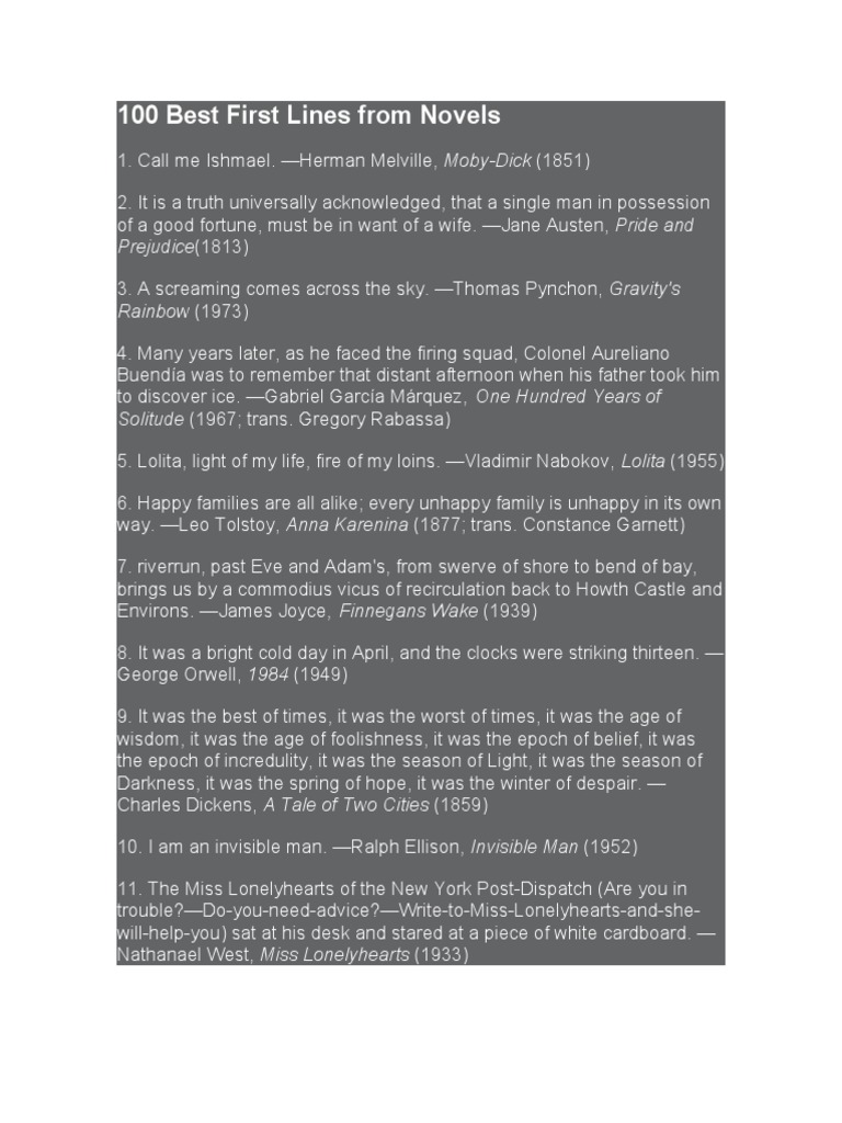 Best First Lines in Literature | PDF | Claudius | Novels