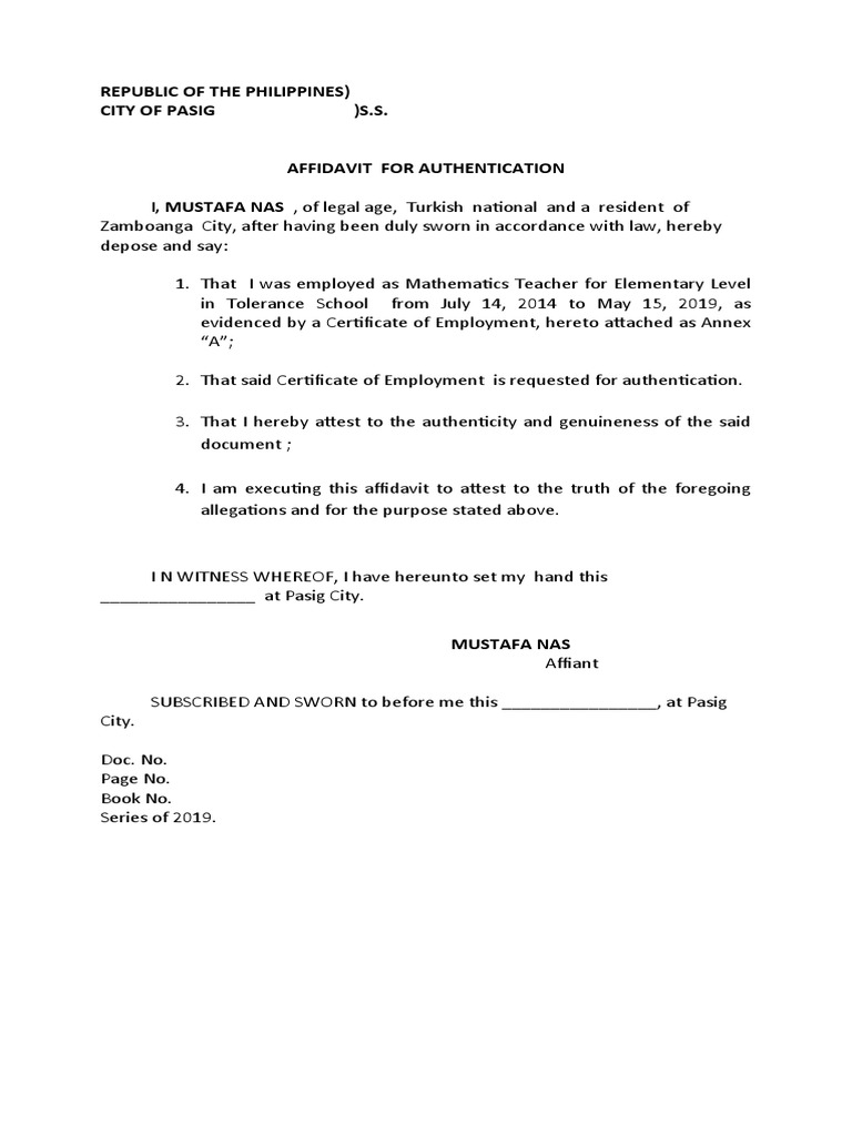 Affidavit For Authentication Erlinda | PDF