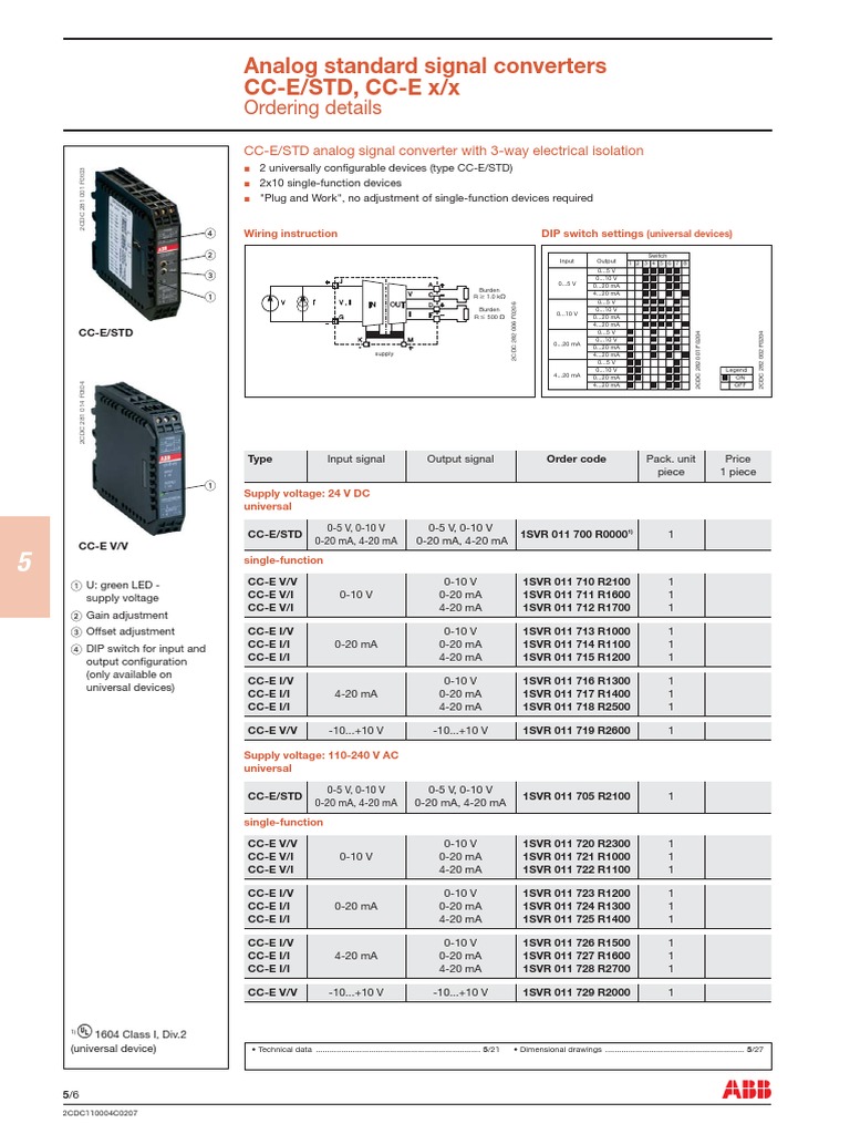 Analog Standard Signal Converters CC-E/STD, CC-E x/x: Ordering Details ...