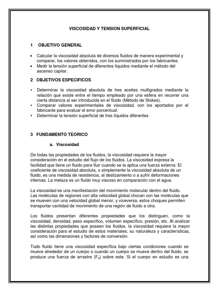 Práctica Viscosidad y Tension Superficial | PDF | Líquidos | Viscosidad