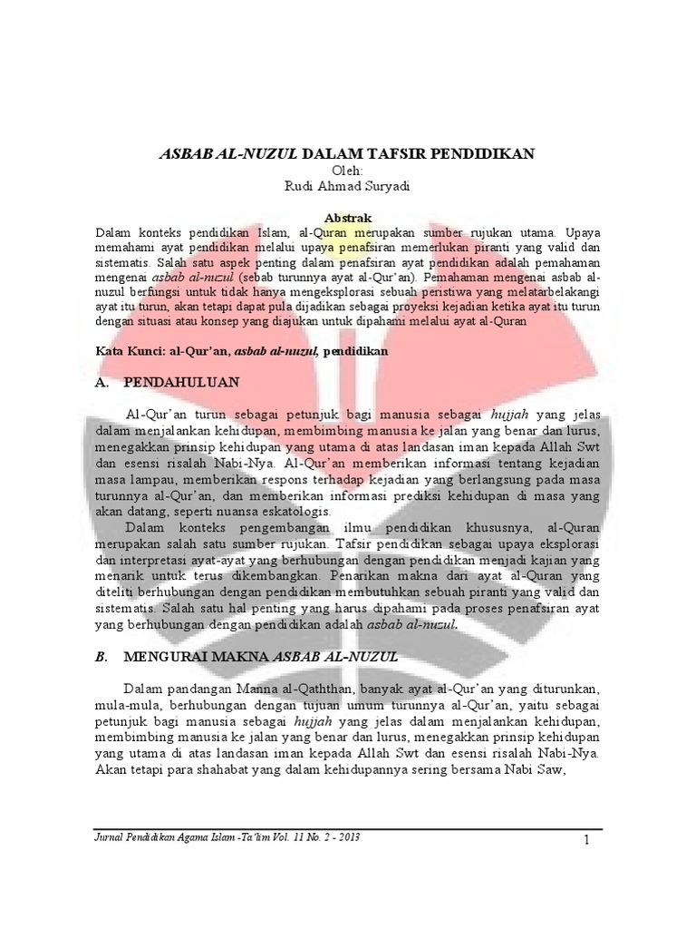 03 Asbab A-Nuzul Dalam Tafsir Pendidikan - Rudi-Dikonversi | PDF | Ilmu Sosial | Filsafat