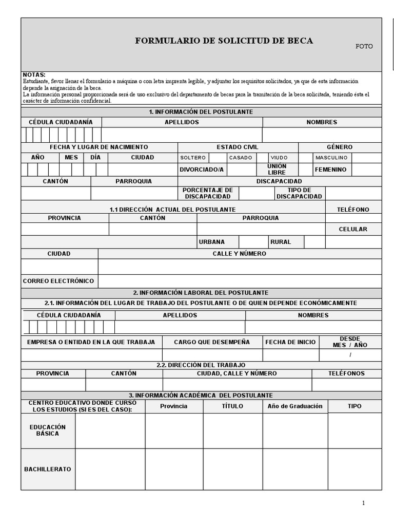 Formulario de SOLICITUD DE BECA. | PDF