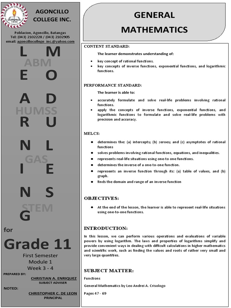 General Mathematics Module 2 | PDF | Function (Mathematics) | Asymptote