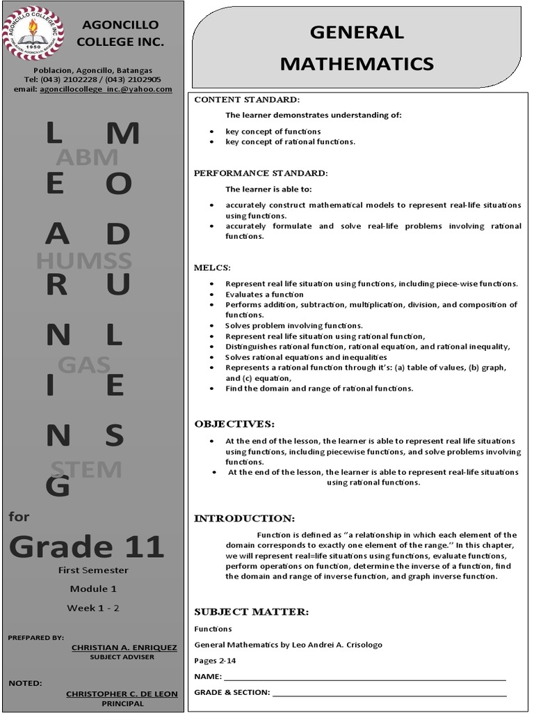 M O D U L E S L E A R N I N G Grade 11: General Mathematics | PDF ...