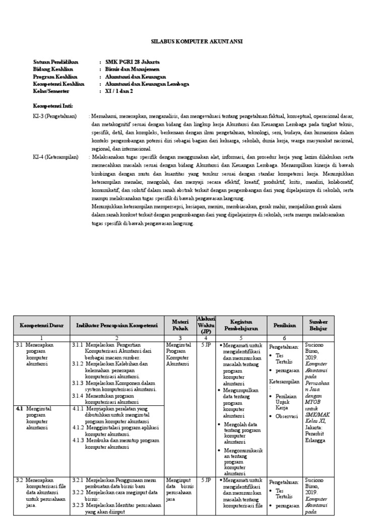 Silabus Komputer Akuntansi (Kelas XI) | PDF
