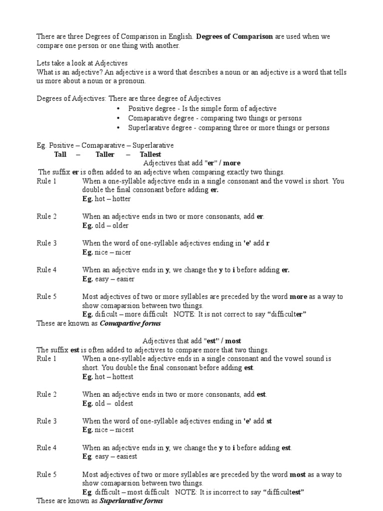 Degrees of Comparison | PDF | Adjective | Onomastics