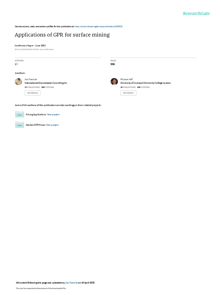 Applications of GPR For Surface Mining | PDF | Mining | Radar