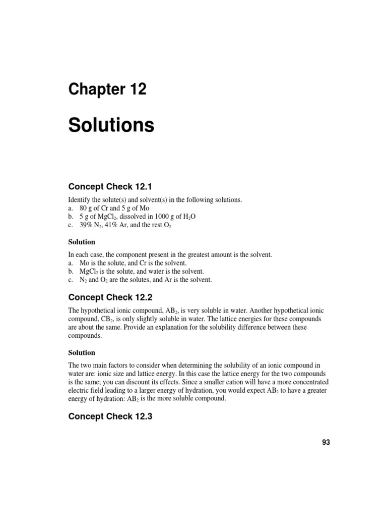 ch12 Solution Question | PDF | Solution | Solubility