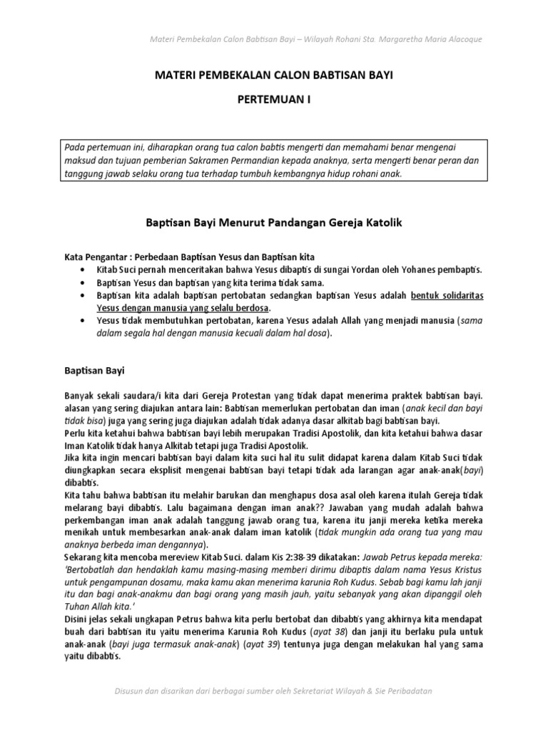 Pembekalan Baptisan Bayi Katolik | PDF | Agama & Spiritualitas