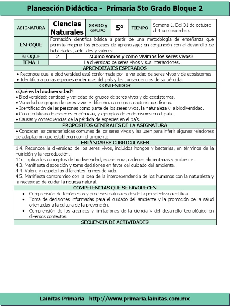 Plan 5to Grado - Bloque 2 Ciencias Naturales (2016-2017) | Download ...