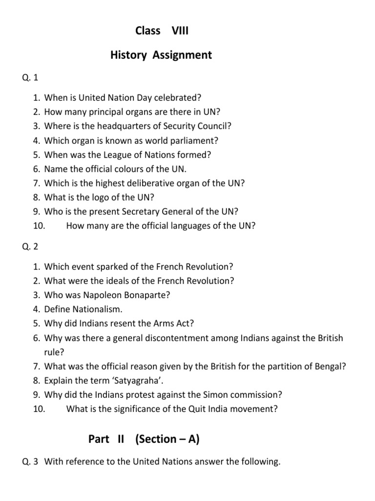 Class Viii History Assignment | PDF | United Nations | International ...