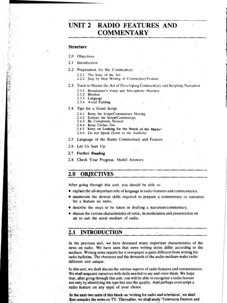 Commentary: Unit 2 Radio Features | PDF | Speech | Radio
