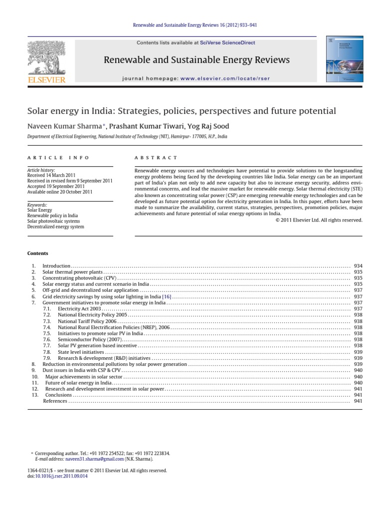 Solar Energy in India, Strategies Policies Perspectives | PDF | Solar ...