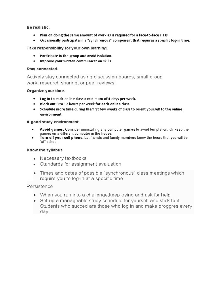 Tips for Success in Online Classes | PDF | Career & Growth | Self ...