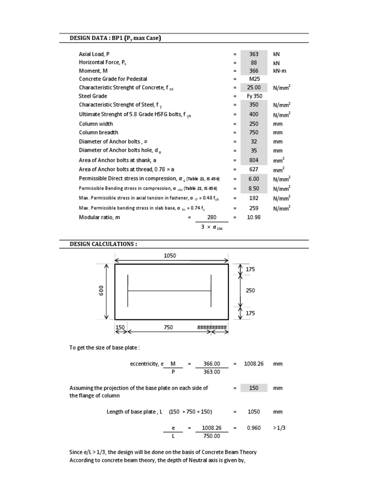 Base Plate Design - Concrete Beam Theory | PDF | Bending | Screw