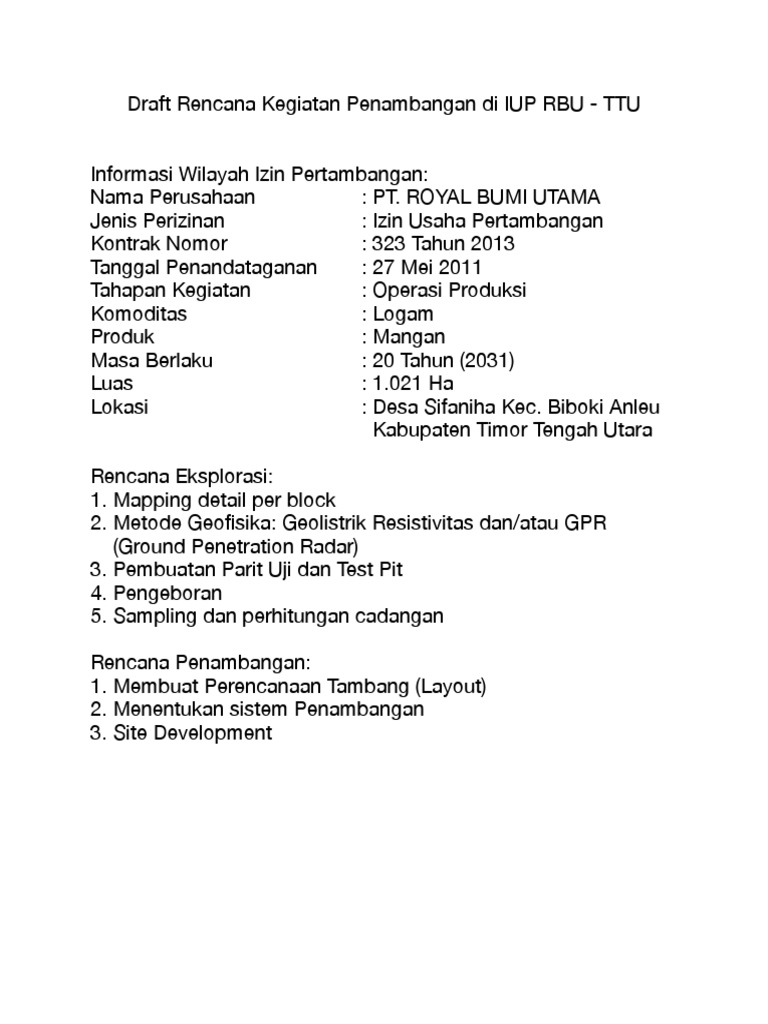 Tambang Mangan RBU TTU | PDF | Teknologi & Rekayasa