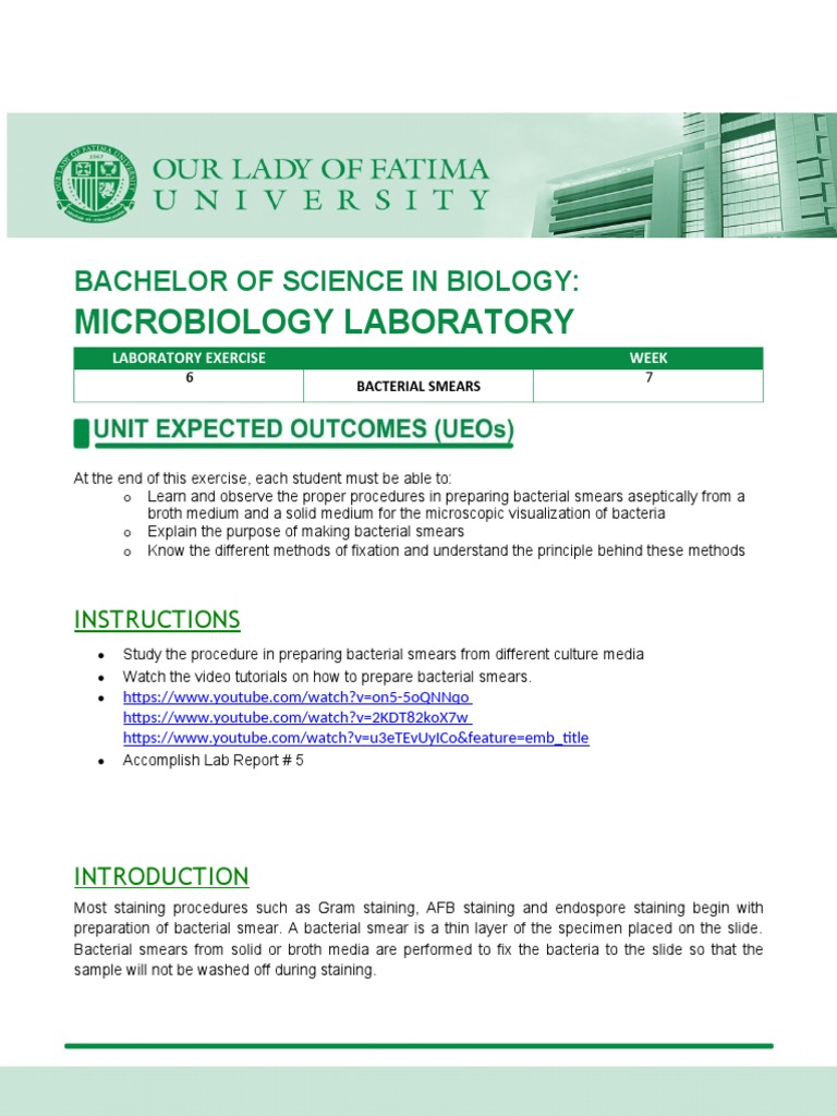 Lab Exercise 6 BACTERIAL SMEARS | PDF | Fixation (Histology) | Biology