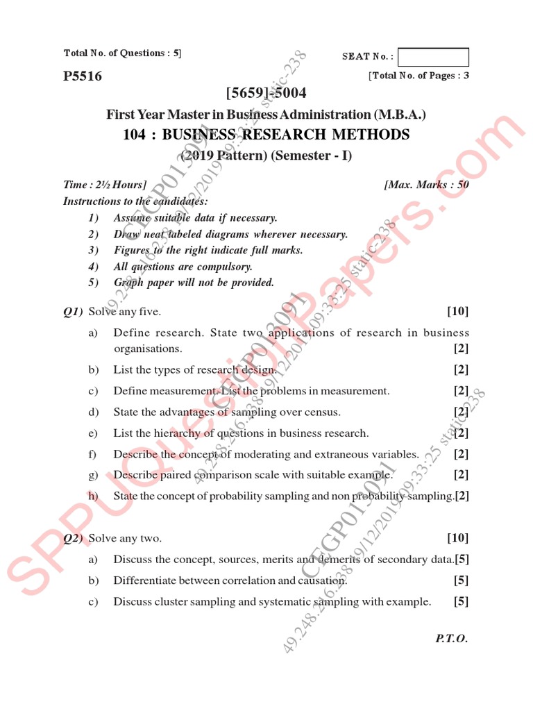 Postgraduate PG Mba Semester 1 2019 November Business Research Methods 2019 Pattern | Download ...