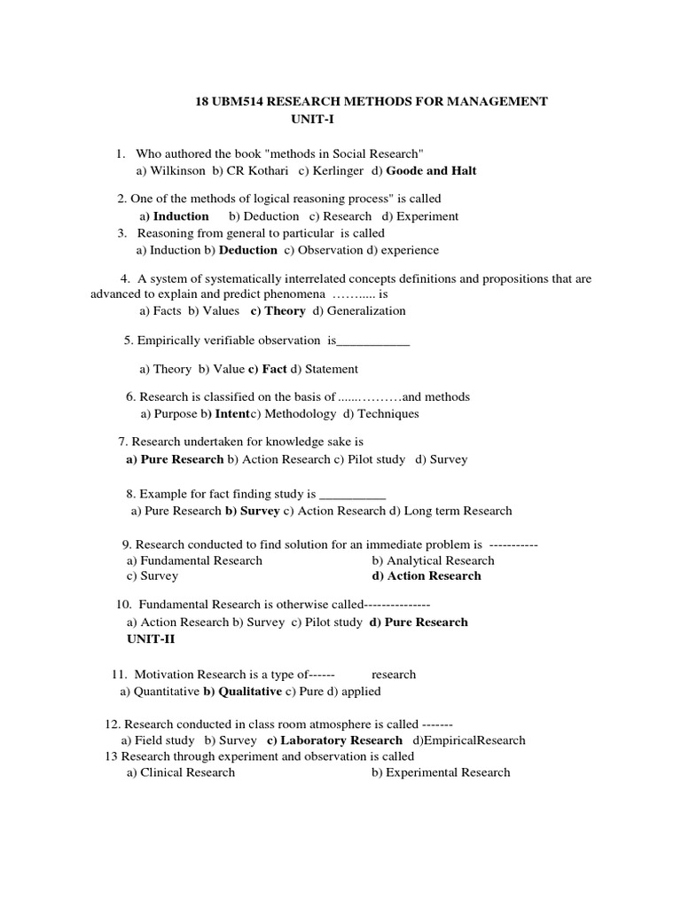 18 Ubm514 Research Methods For Management Unit-I | PDF | Sampling ...