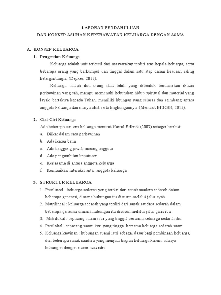 Laporan Pendahuluan Dan Konsep Asuhan Keperawatan Keluarga Dengan Asma | PDF