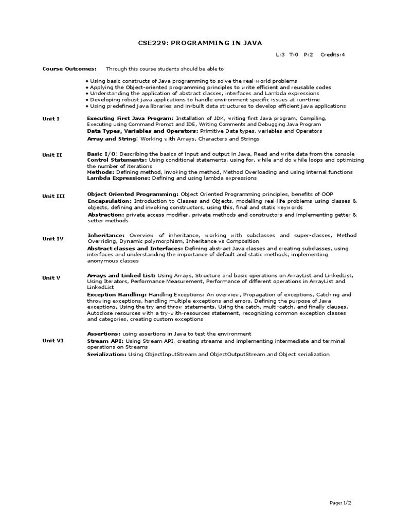 Cse229: Programming in Java: Through This Course Students Should Be ...