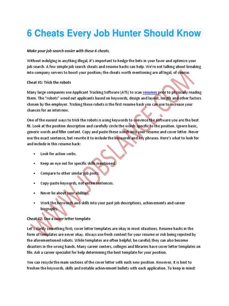 6 Cheats Every Job Hunter Should Know: Make Your Job Search Easier With ...