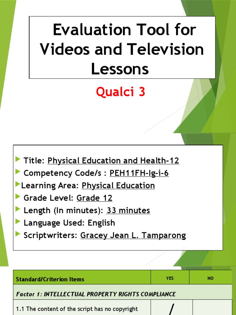 Evaluation Tool For: Videos and Television Lessons | PDF | Educational ...