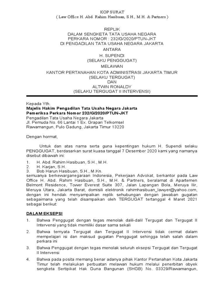 Replik Sengketa TUN | PDF