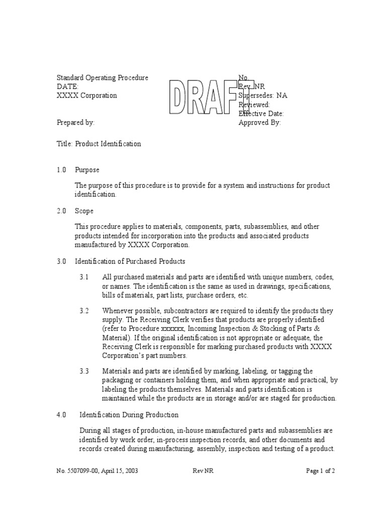 Product Identification-SOP | PDF | Specification (Technical Standard ...