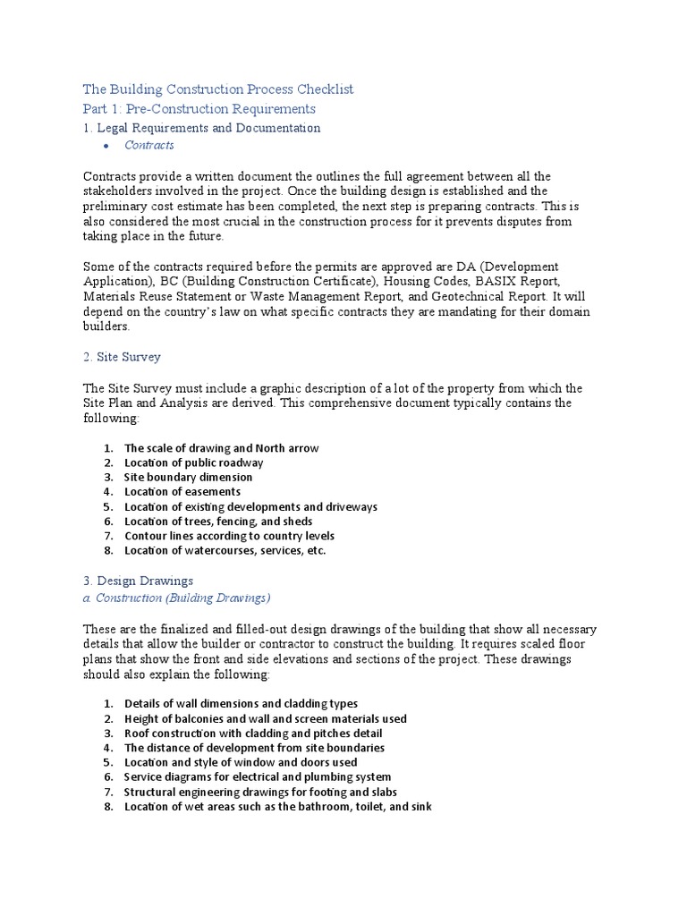 The Building Construction Process Checklist | PDF | Roof | Framing ...