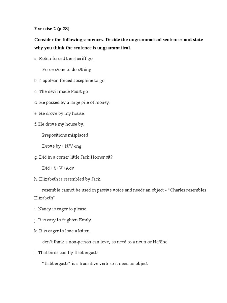 Ungrammatical Sentence Analysis | PDF