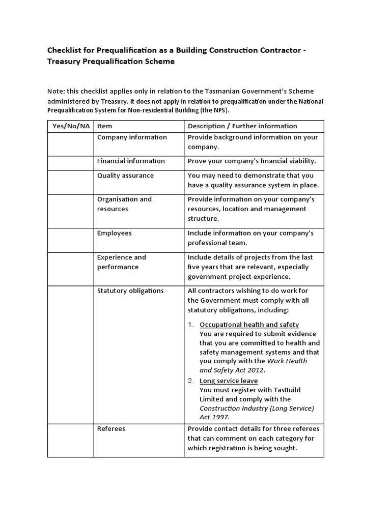 Checklist For Prequalification As A Building Construction Contractor | PDF | Business