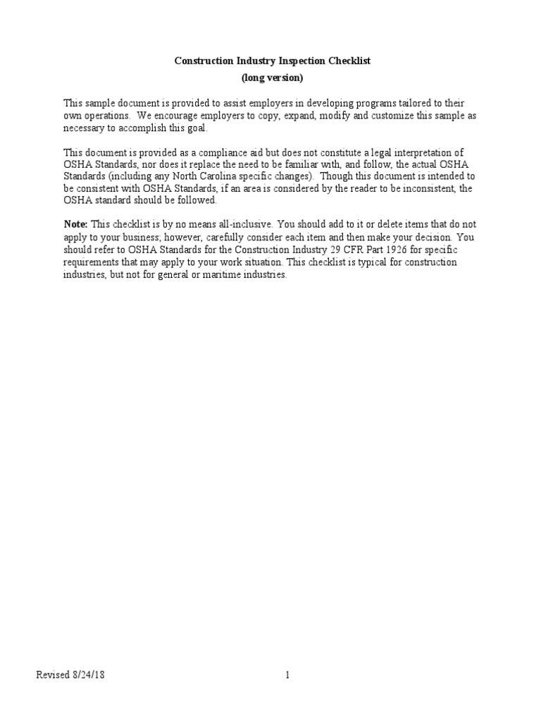 Construction Industry Inspection Checklist (Long Version) | PDF ...