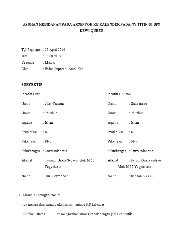 Asuhan Kebidanan Pada Akseptor KB Kalend | PDF | Kesehatan Holistik | Gaya Hidup