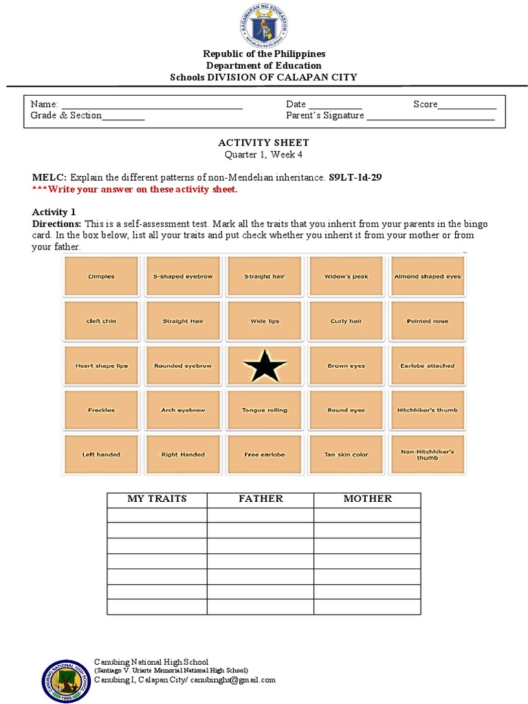 Exploring Non-Mendelian Inheritance: An Activity Sheet on Trait ... Exploring Non-Mendelian Inheritance: An Activity Sheet on Trait ...