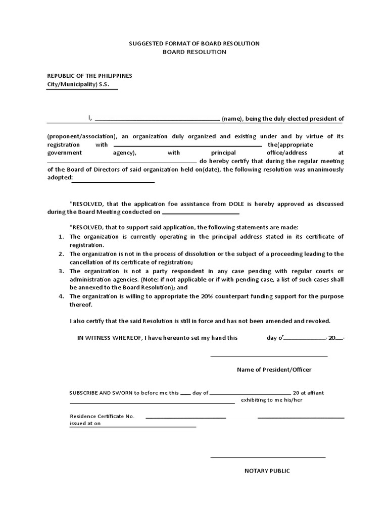 Board Resolution Format Philippines | PDF
