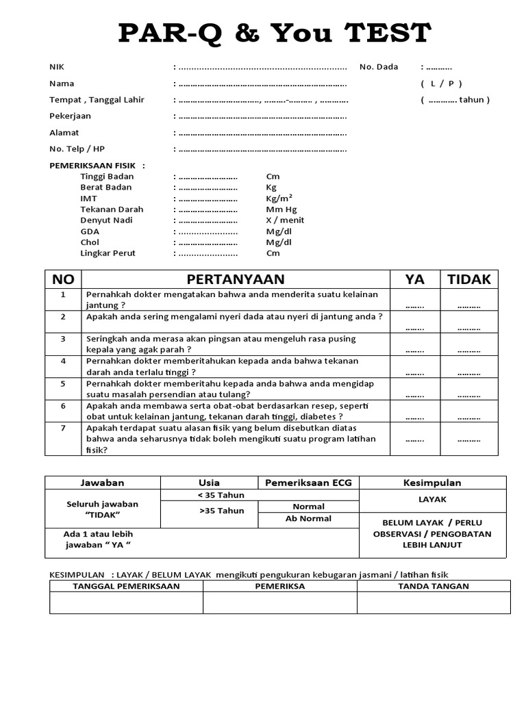 Par-Q Test-2 | PDF | Pengembangan Diri | Kesehatan Holistik