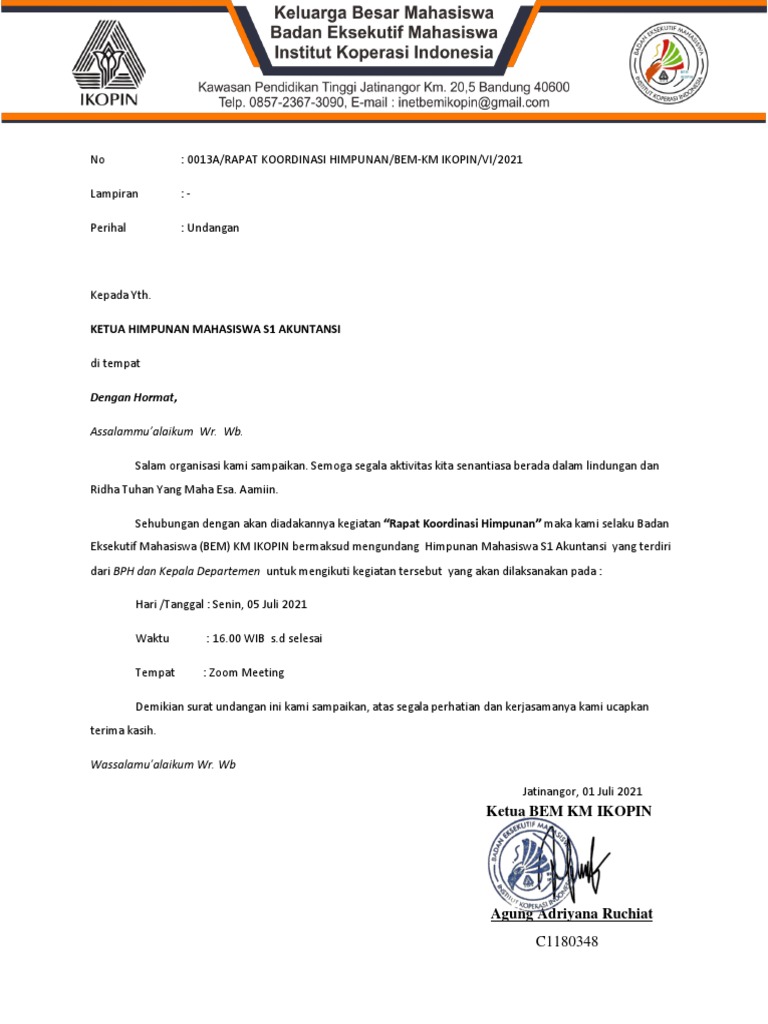 0013a - Surat Undangan Rakor Hima S1 Akuntansi | PDF