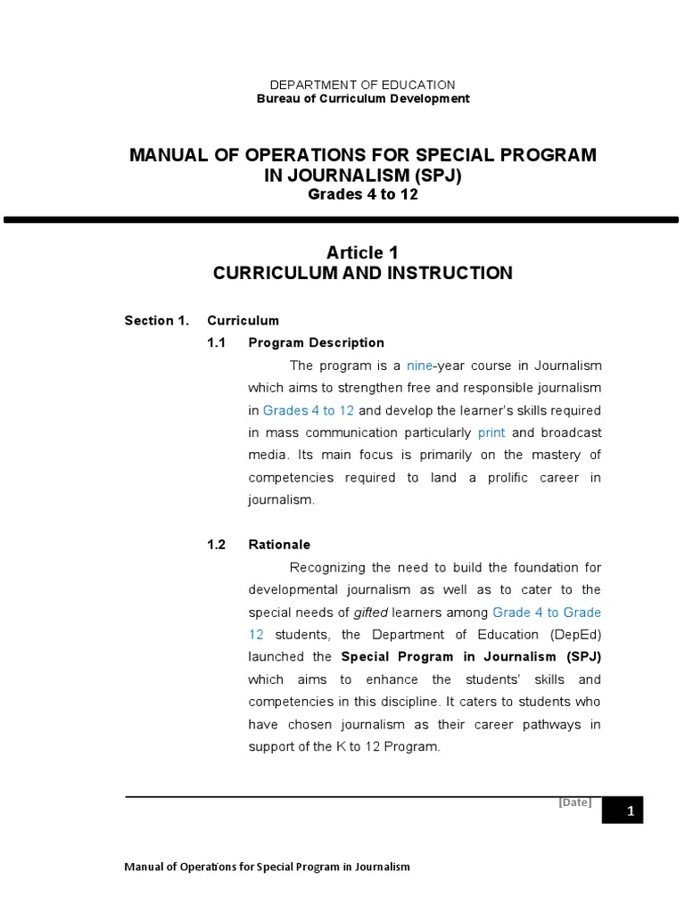 Manual of Operations For Special Program in Journalism (SPJ) | PDF ...