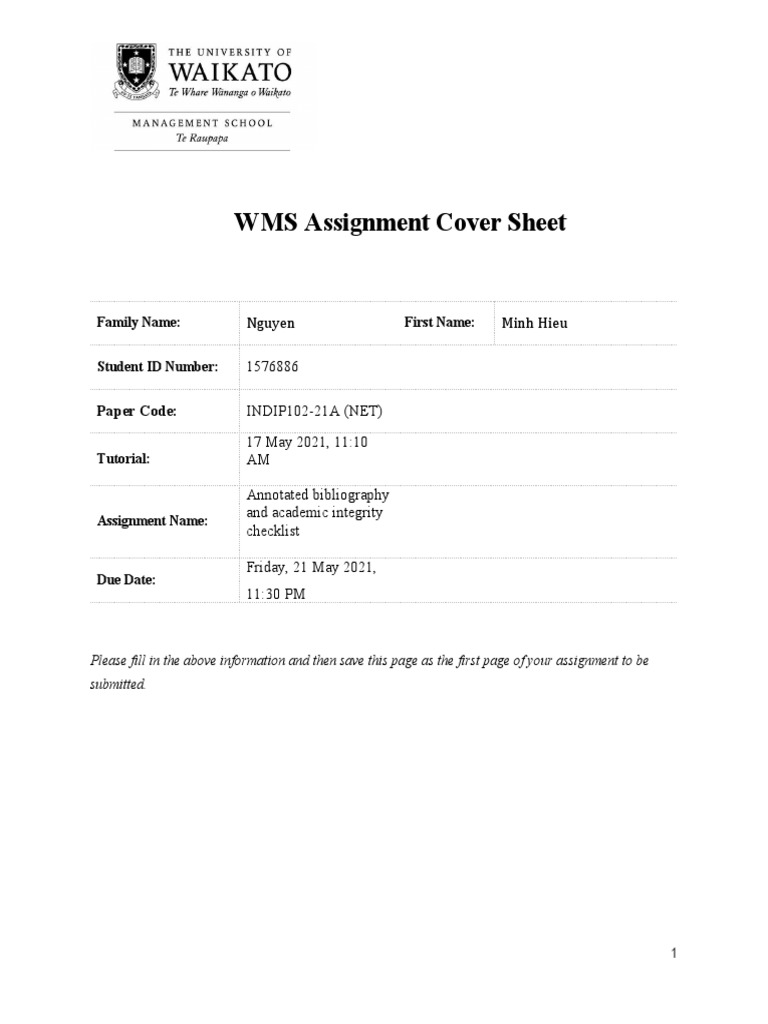 WMS Assignment Cover Sheet | PDF | Cross Cultural Communication | Communication