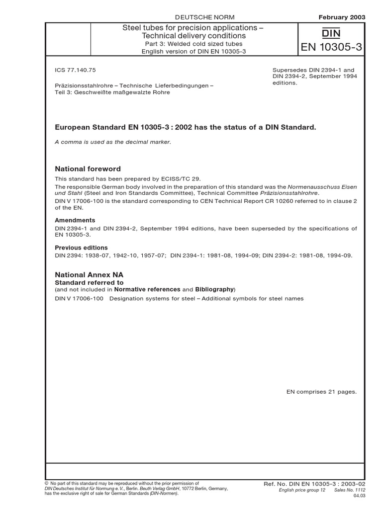 DIN en 10305-3-Steel Tubes For Precision Applications-Technical ...