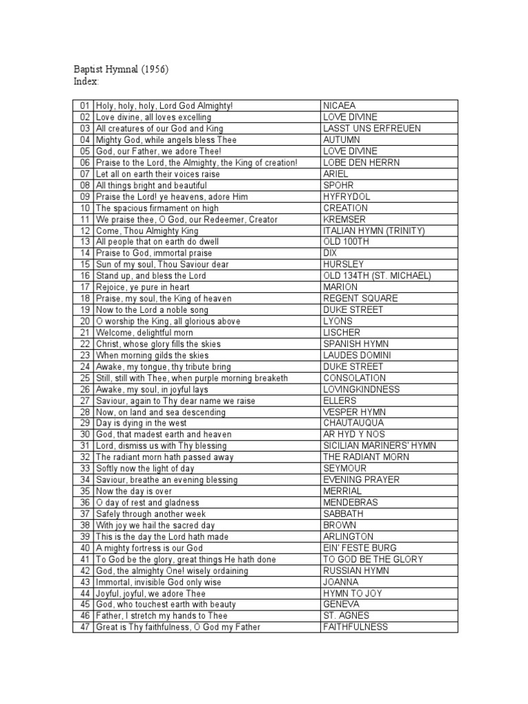 Baptist Hymnal 1956 INDEX | PDF | Jesus | Hymns