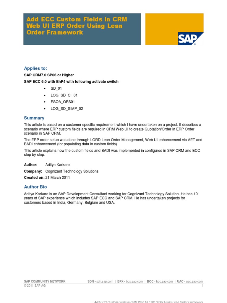 Adding ECC Custom Fields in CRM Web UI ERP Order Using LORD | PDF ...