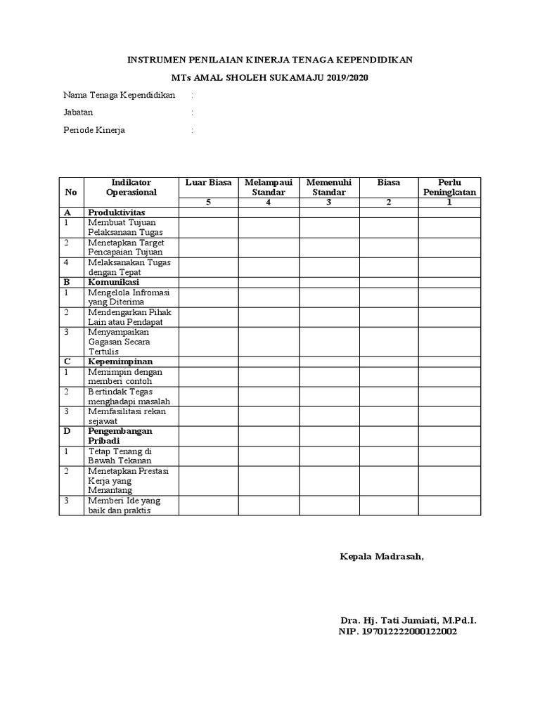 Instrumen Penilaian Kinerja Tenaga Pendidik | PDF