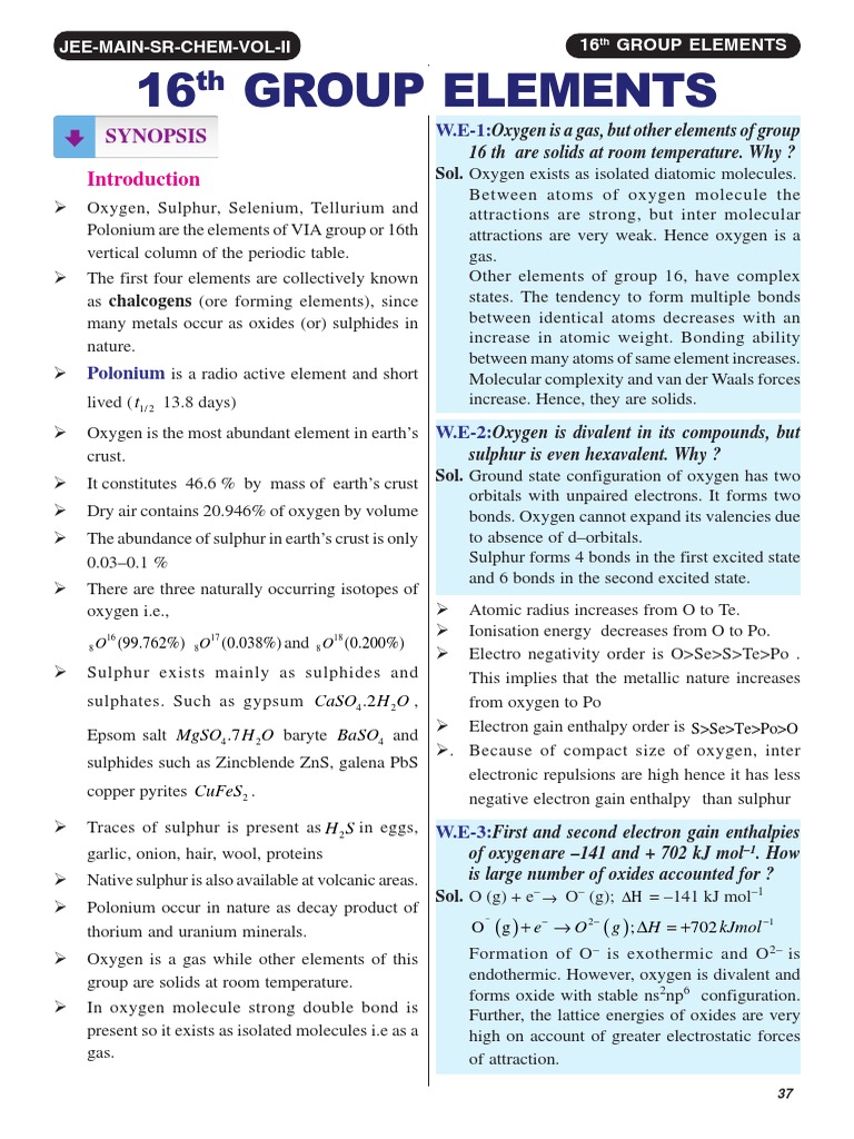 16th Group Elements | PDF | Sulfuric Acid | Ozone
