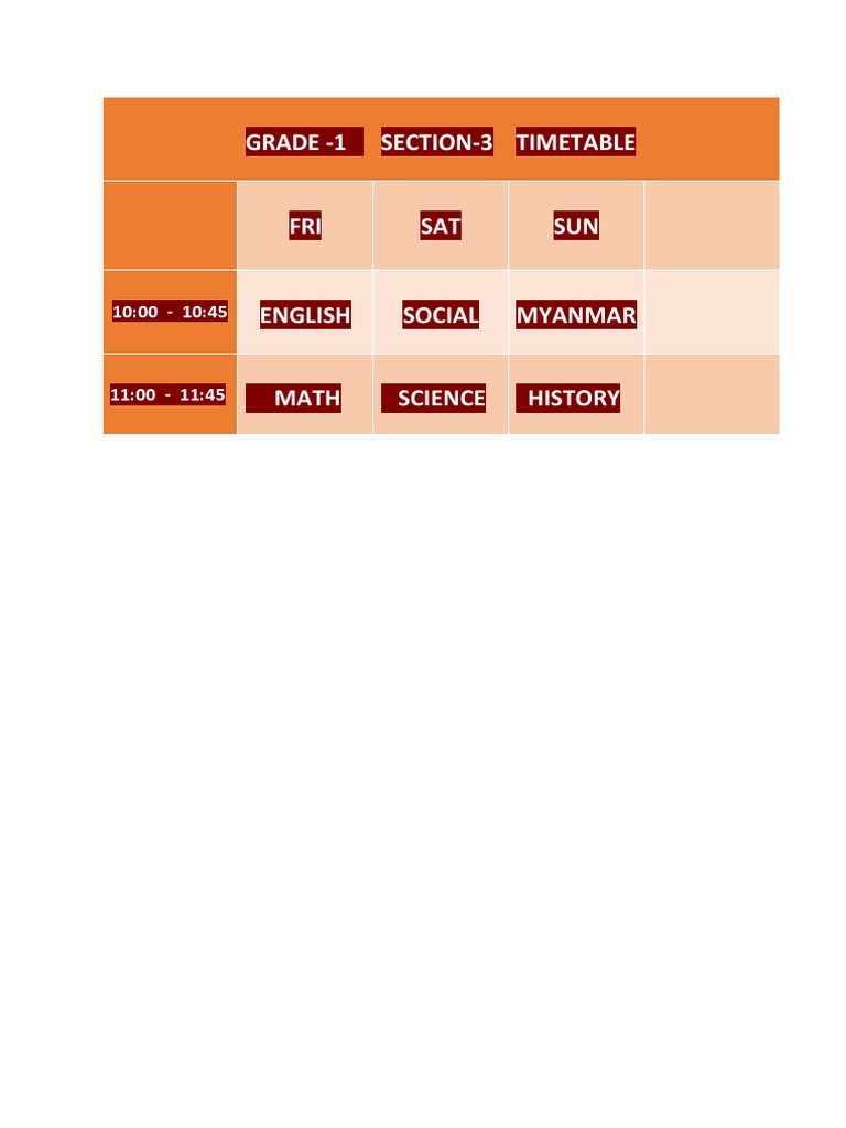 Grade 1 Timetable | PDF