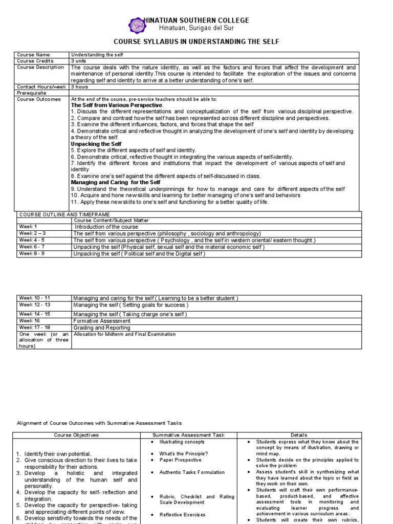 Understanding The Self Syllabus | PDF | Educational Assessment | Self